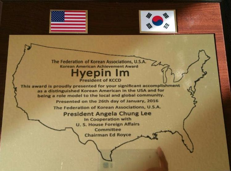 KCCD Founder Hyepin Im Awarded as Distinguished Korean American in The ...