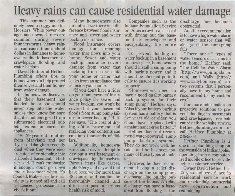 Hendricks County Flyer Prints Heffner Plumbing Advice