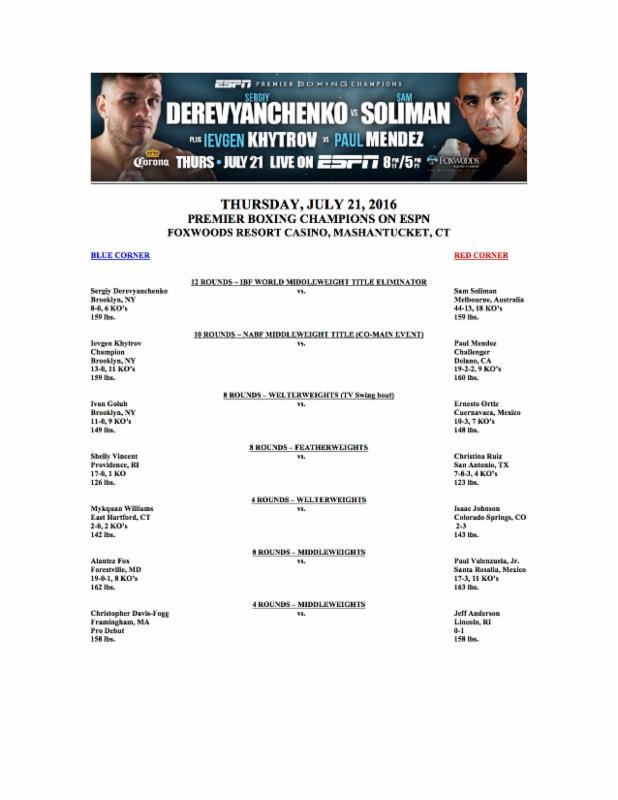 PBC on ESPN & ESPN Deportes: Sergey Derevyanchenko vs. Sam Soliman ...